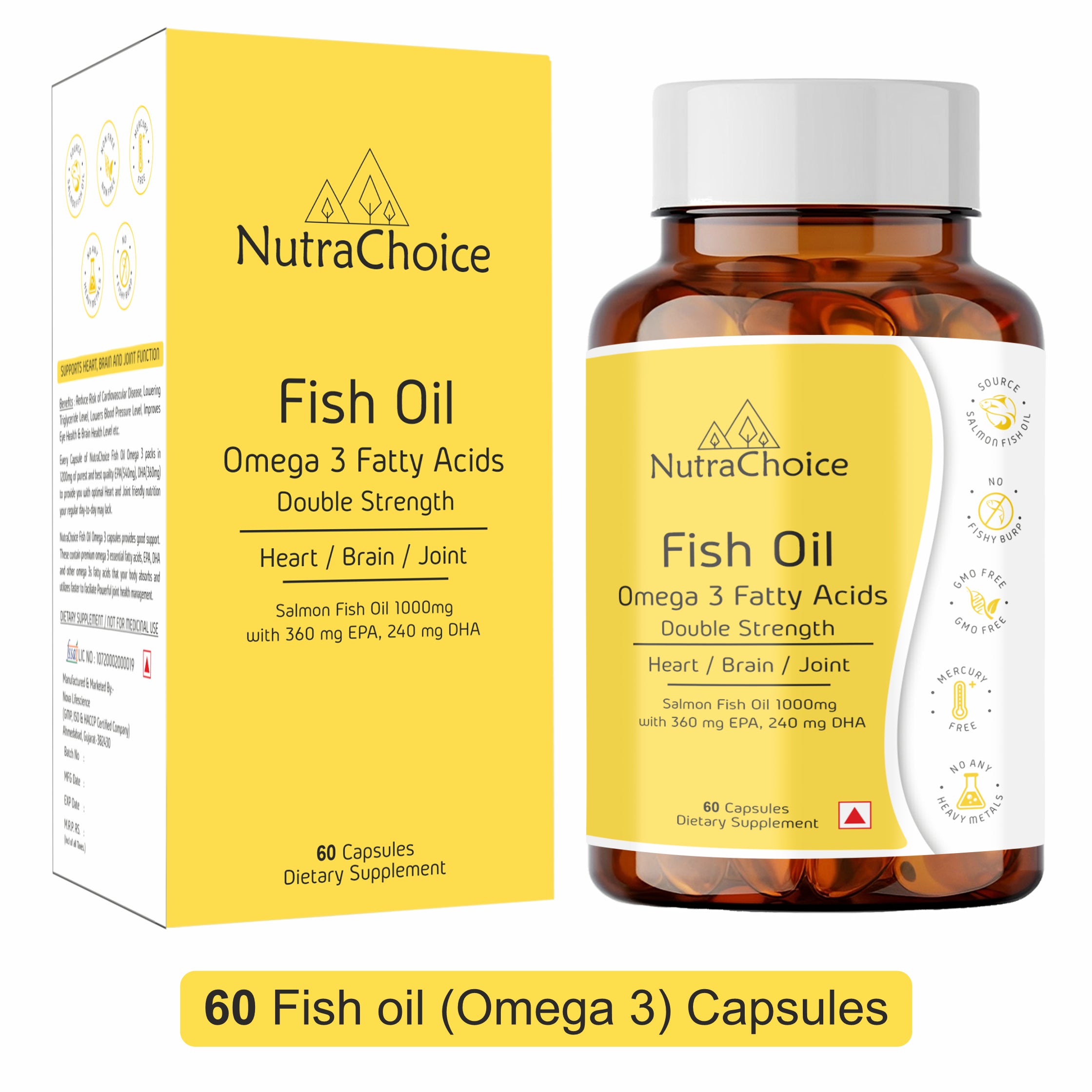 NutraChoice Fish Oil Triple Strength 1000mg (60 Capsules) 360 EPA, 240